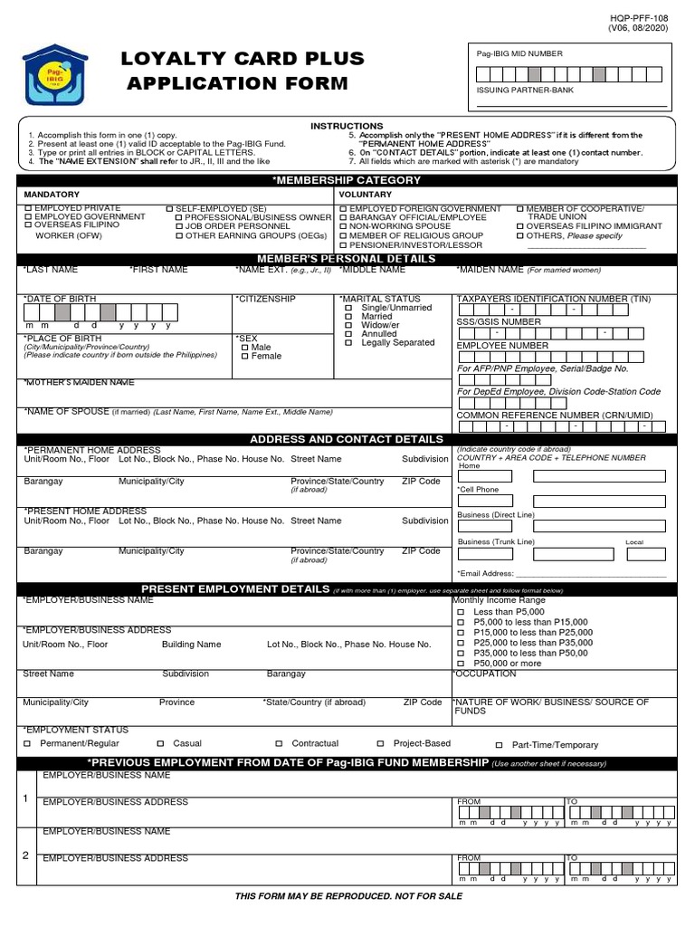 Loyalty Card Plus: Application Form | PDF | Identity Document | Loans