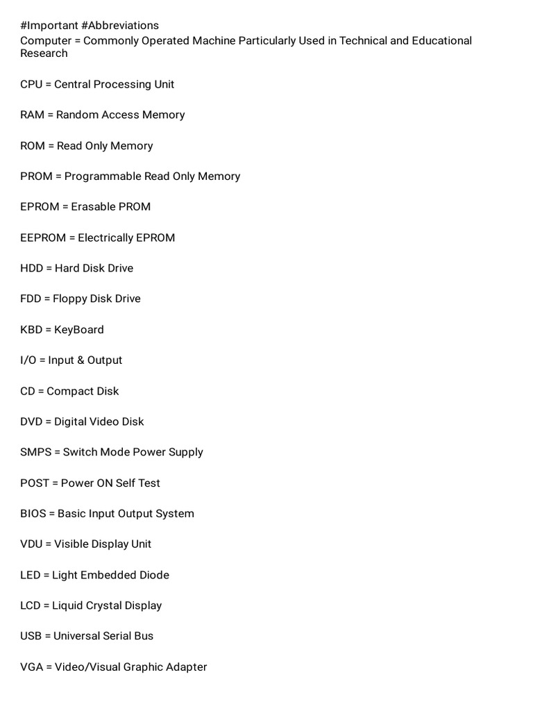 Computer Abrivation PDF | PDF | Computers | Technology & Engineering