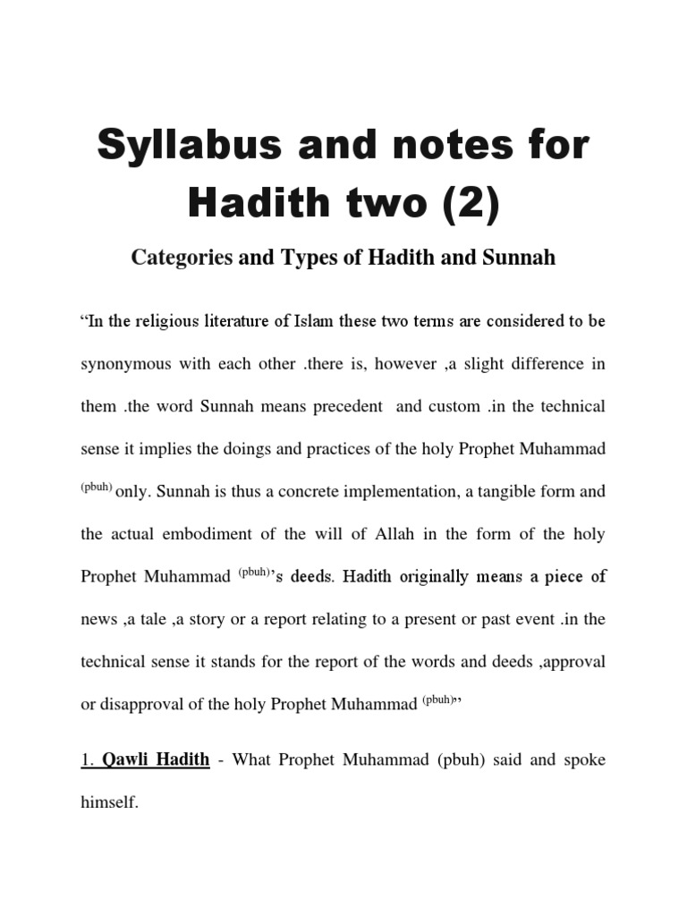 Notes For Hadith Two (2) Exam | PDF | Hadith | Islamic Belief And Doctrine