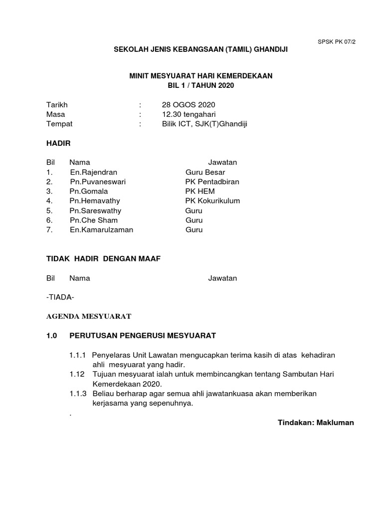 Minit Mesyuarat Hari Kemerdekaan | PDF