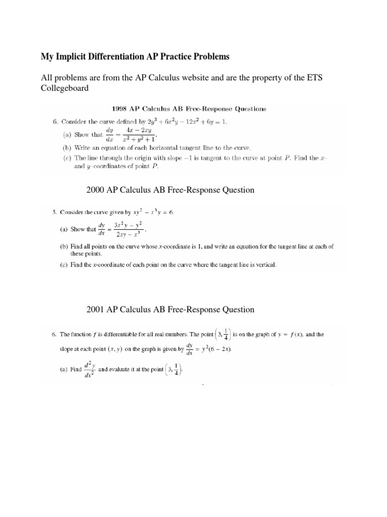 AP Problems - Implicit Differentiation | PDF