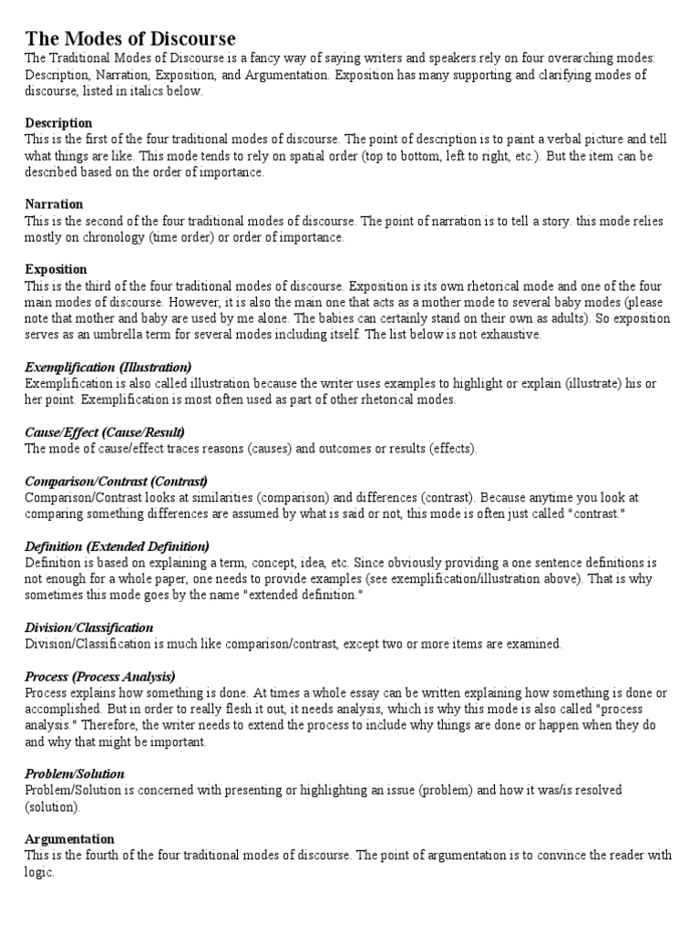Modes of Discourse-More Detailed Explanation | PDF | Human ...