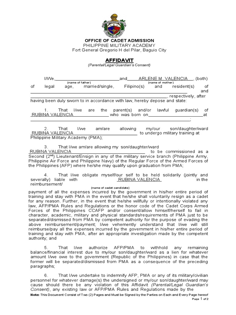 Affidavit: Office of Cadet Admission | PDF | Affidavit | Government