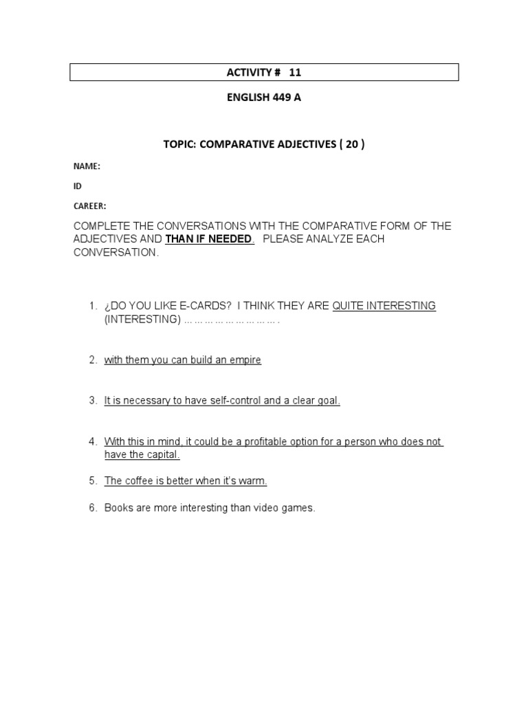 Activity # 11 English 449 A: Name: ID Career | PDF
