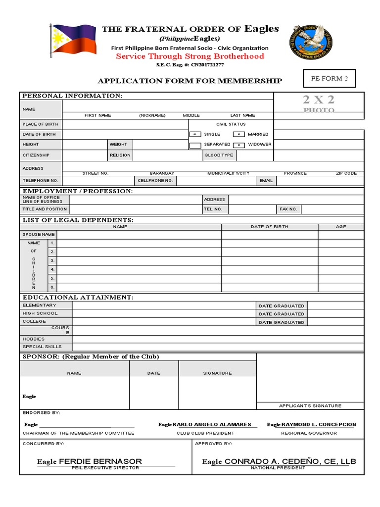 Membership Application for Eagles Club | PDF | Government | Social ...