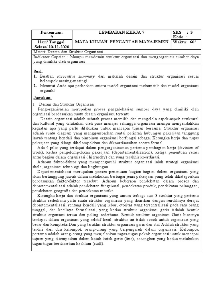 LK 7 Pengantar Manajemen 2020 | PDF | Karier & Perkembangan | Sains & Matematika