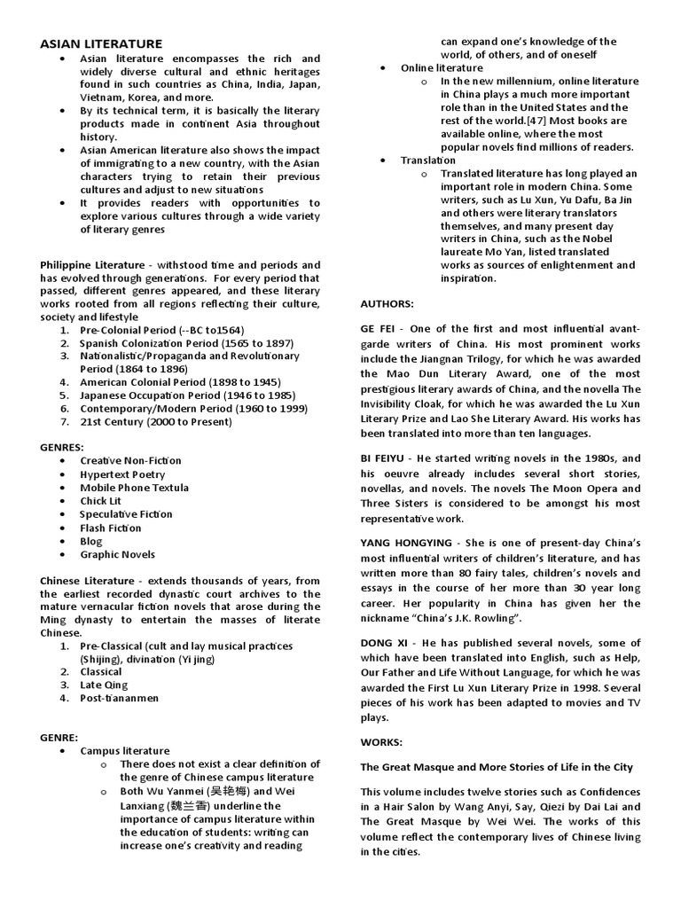 An Overview of Asian and Japanese Literature: Genres, Authors, Works ...