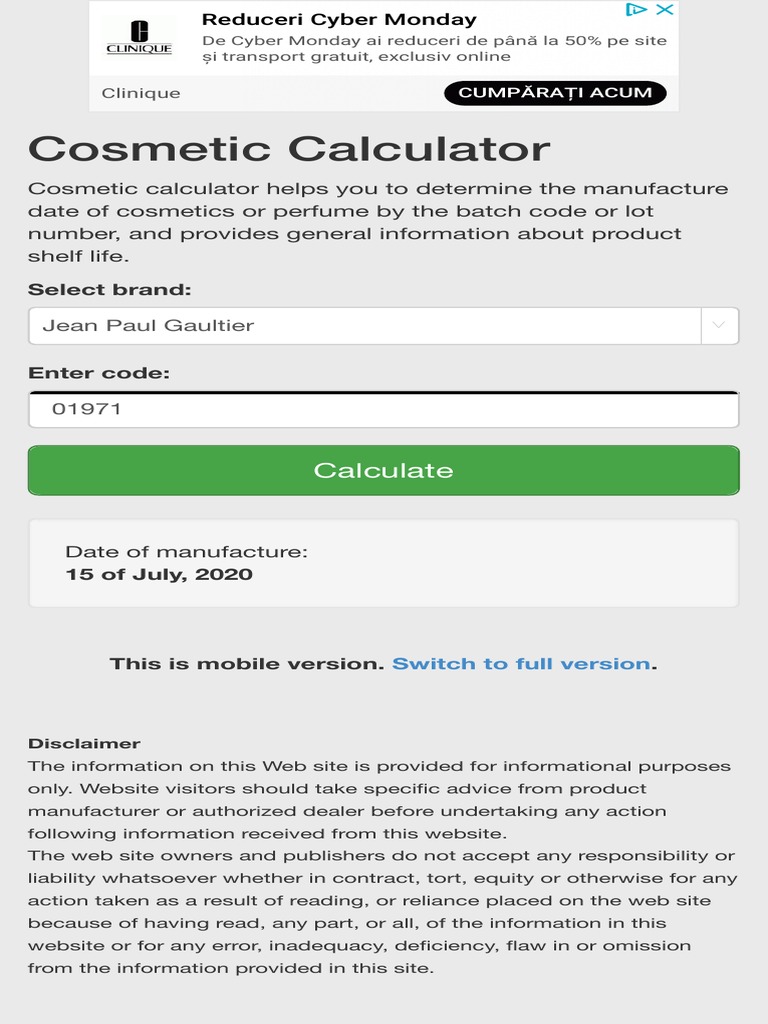 Cosmetic Calculator - Mobile Version | PDF