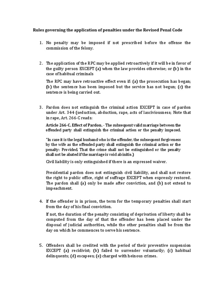 Application of Penalties in RPC | PDF | Pardon | Ex Post Facto Law