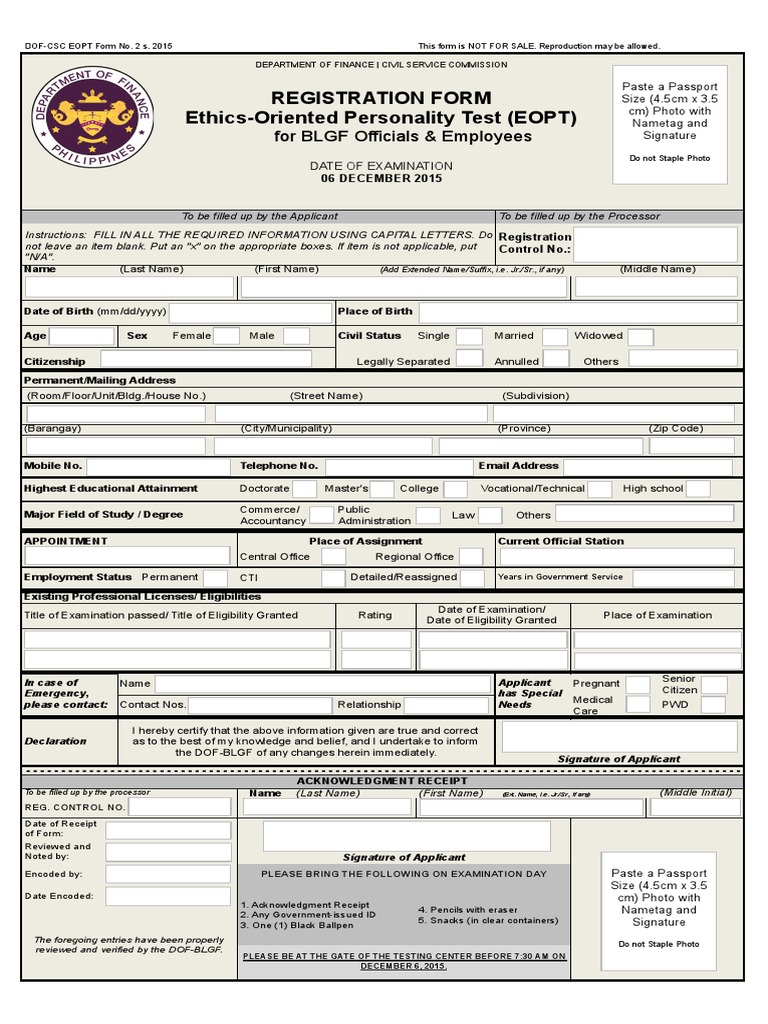 Registration Form Ethics-Oriented Personality Test (EOPT) : For BLGF ...