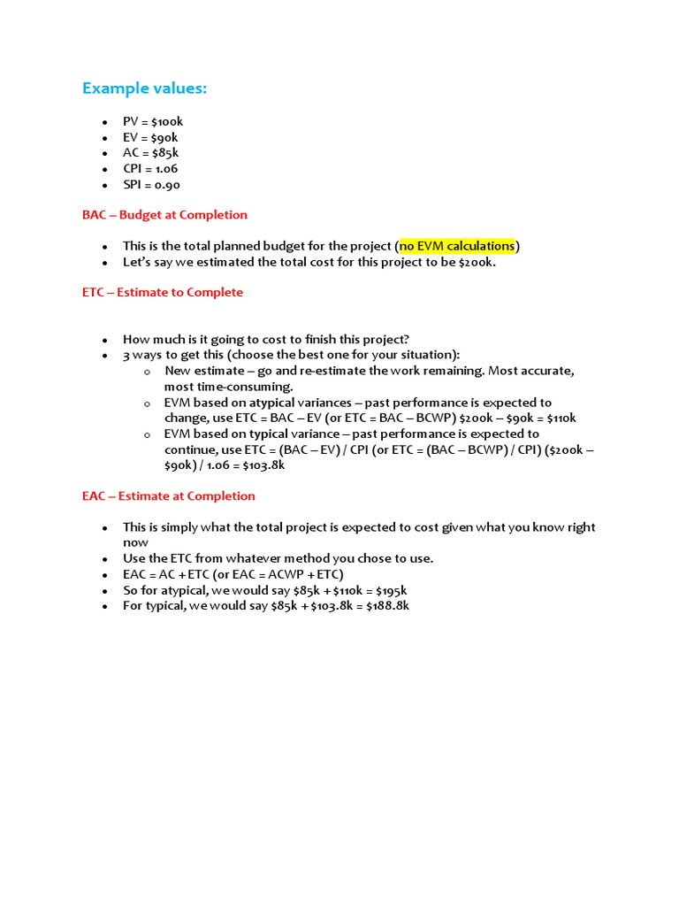 EAC and ETC Sample | PDF