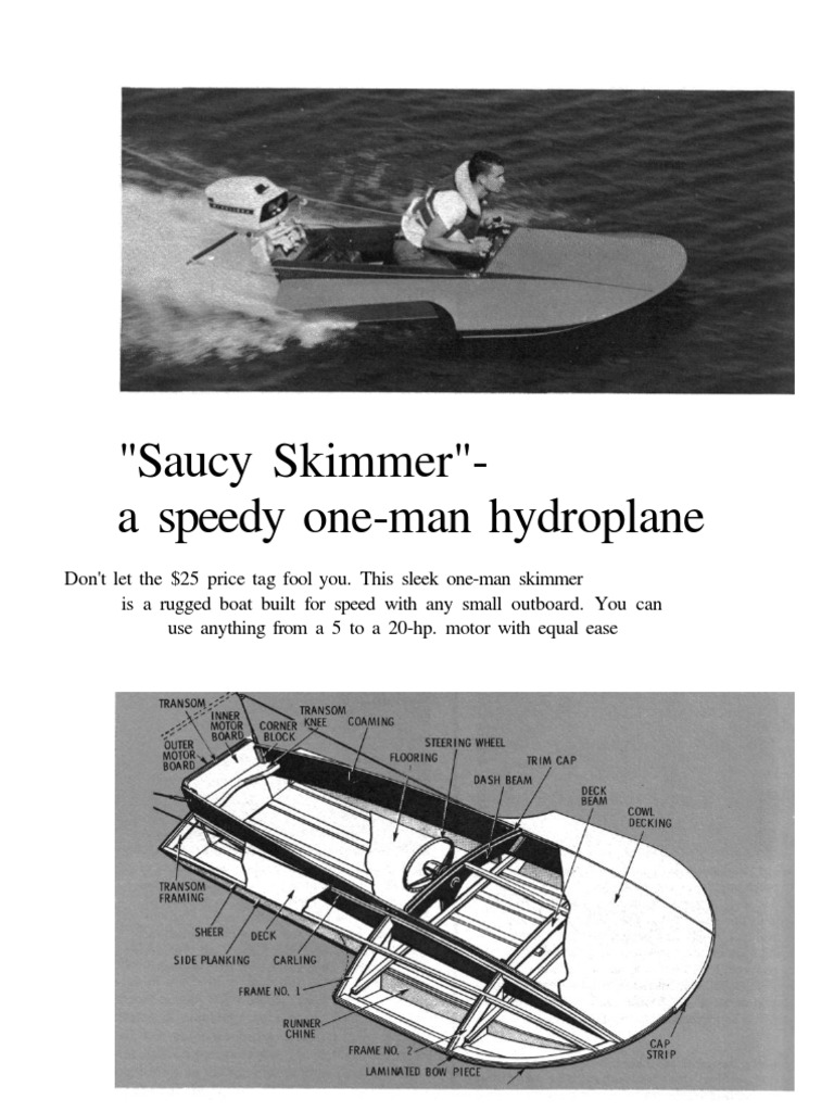 Saucy Skimmer Hydroplane Plans | PDF | Hull (Watercraft) | Deck (Ship)