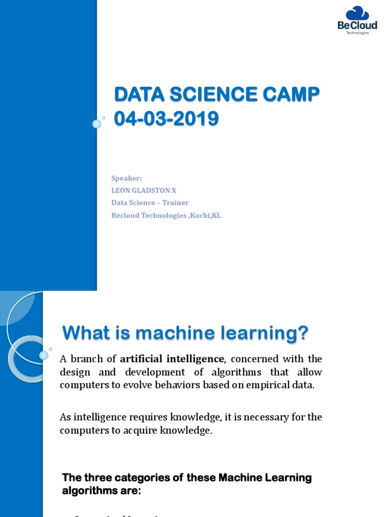 Data Science PPT Becloud | Download Free PDF | Data Science | Machine ...
