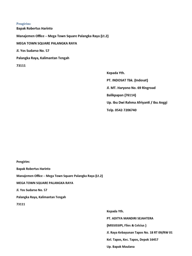 Surat untuk Mitra Mega Town Square | PDF