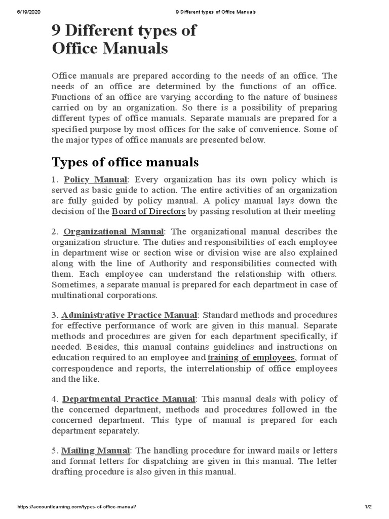 Types of Office Manuals Explained | PDF