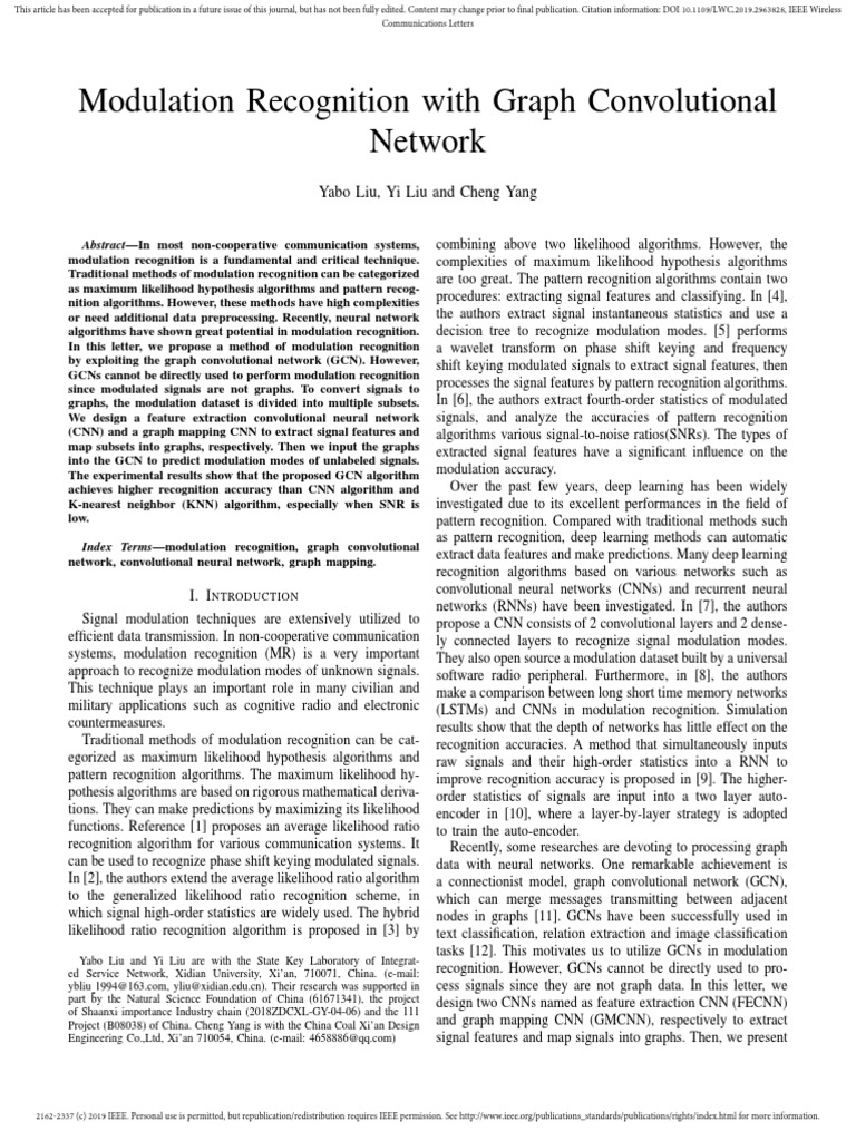 1 Modulation Recognition With Graph Convolutional Network Pdf Pdf