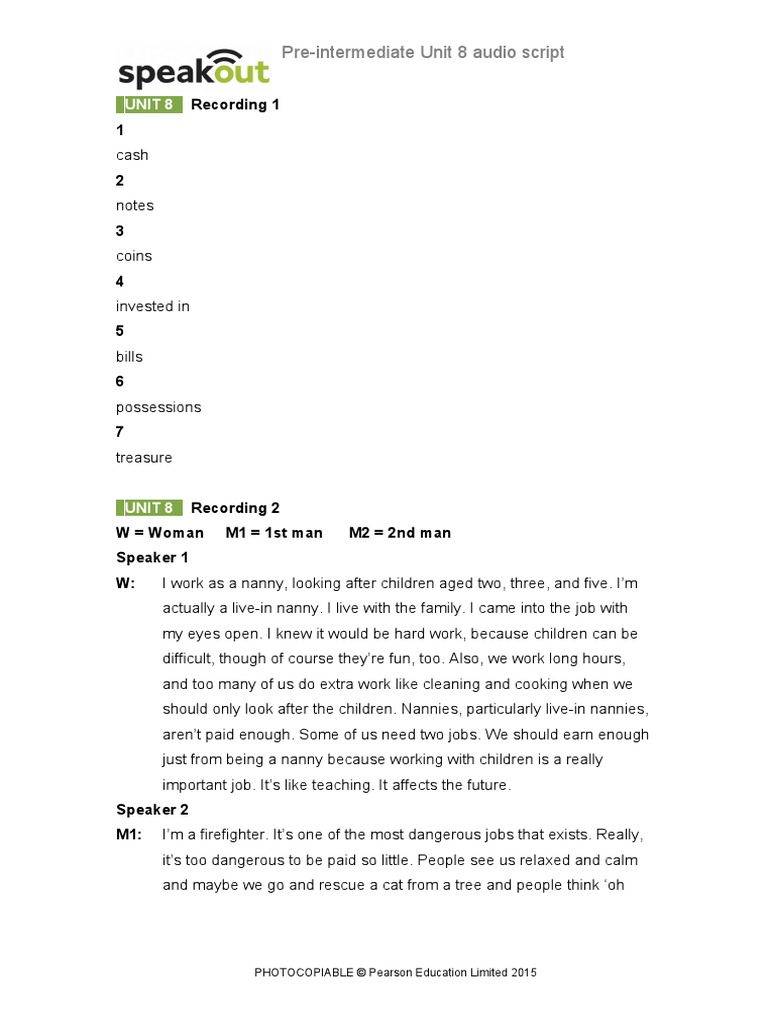 Pre-Intermediate Unit 8 Audio Script | PDF | Nanny