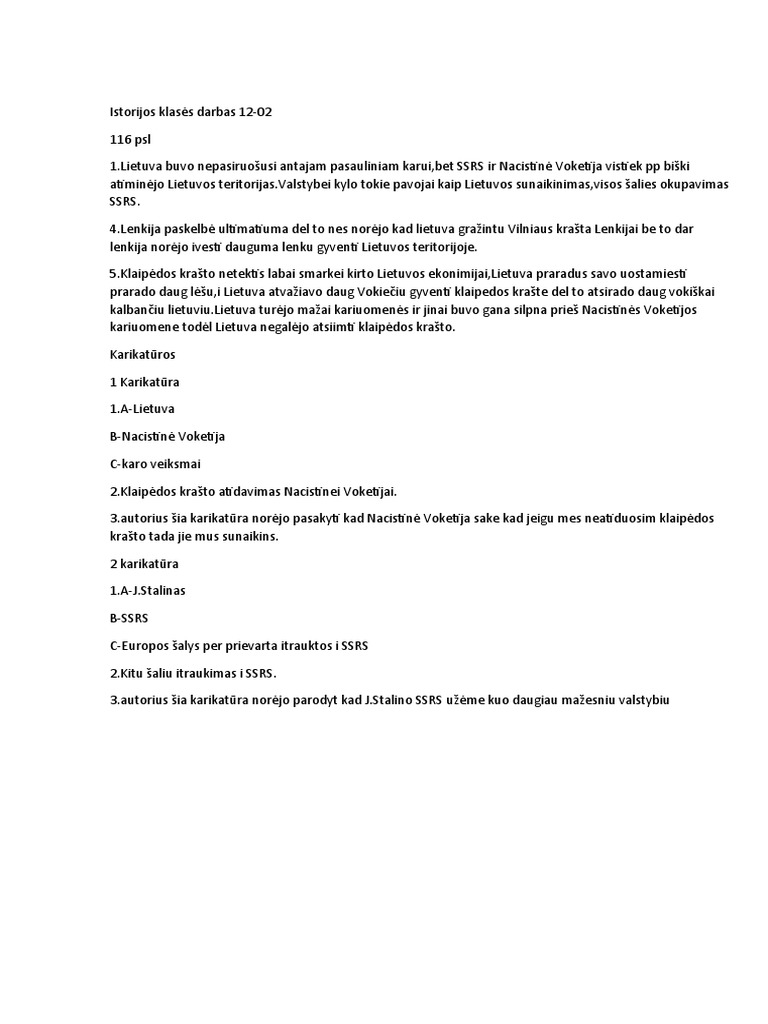 Istorijos Klasės Darbas | PDF