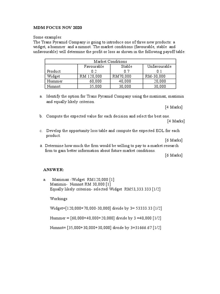 MDM PRACTICE | PDF | Sensitivity Analysis | Business Economics