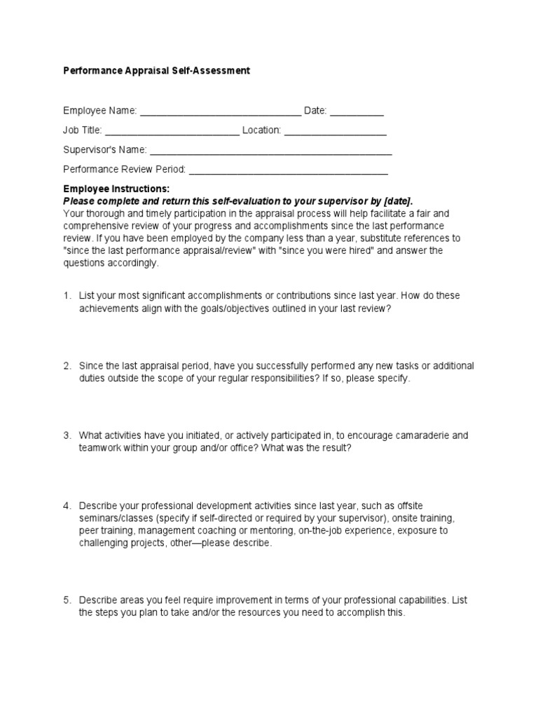 Performance Appraisal Self Assessment | PDF | Performance Appraisal | Learning