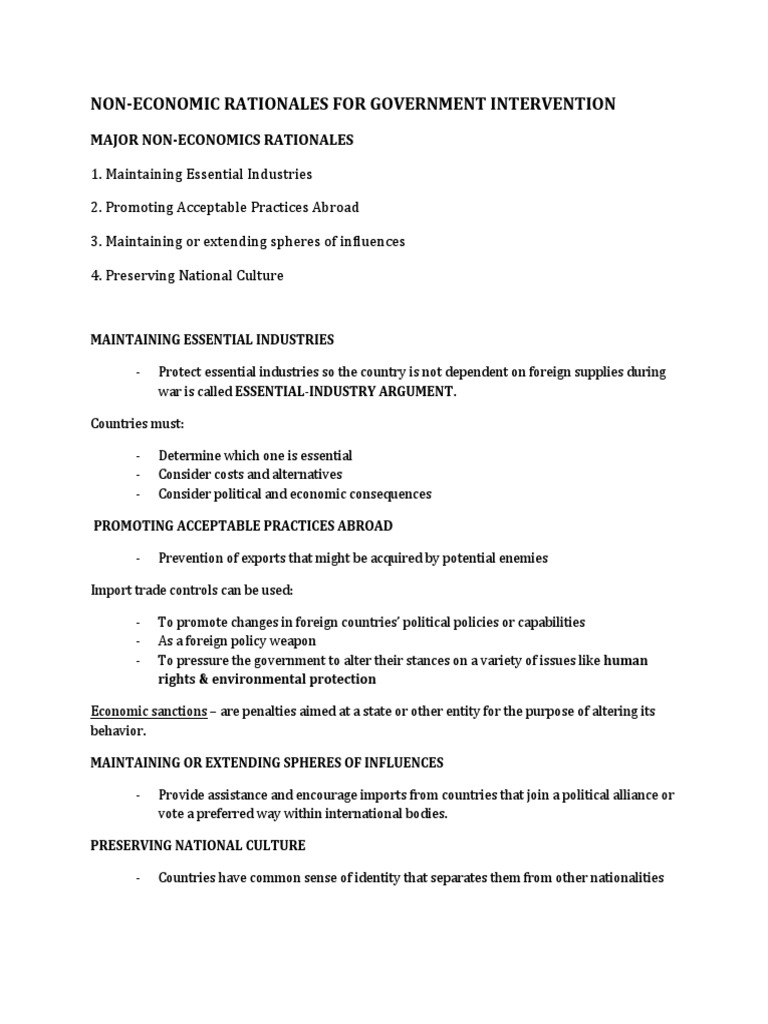 Non-Economic Reasons for Government Intervention | PDF