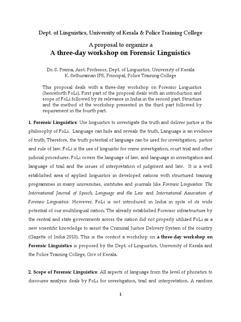 Forensic Linguistics Workshop Proposal | PDF | Phonetics | Speech