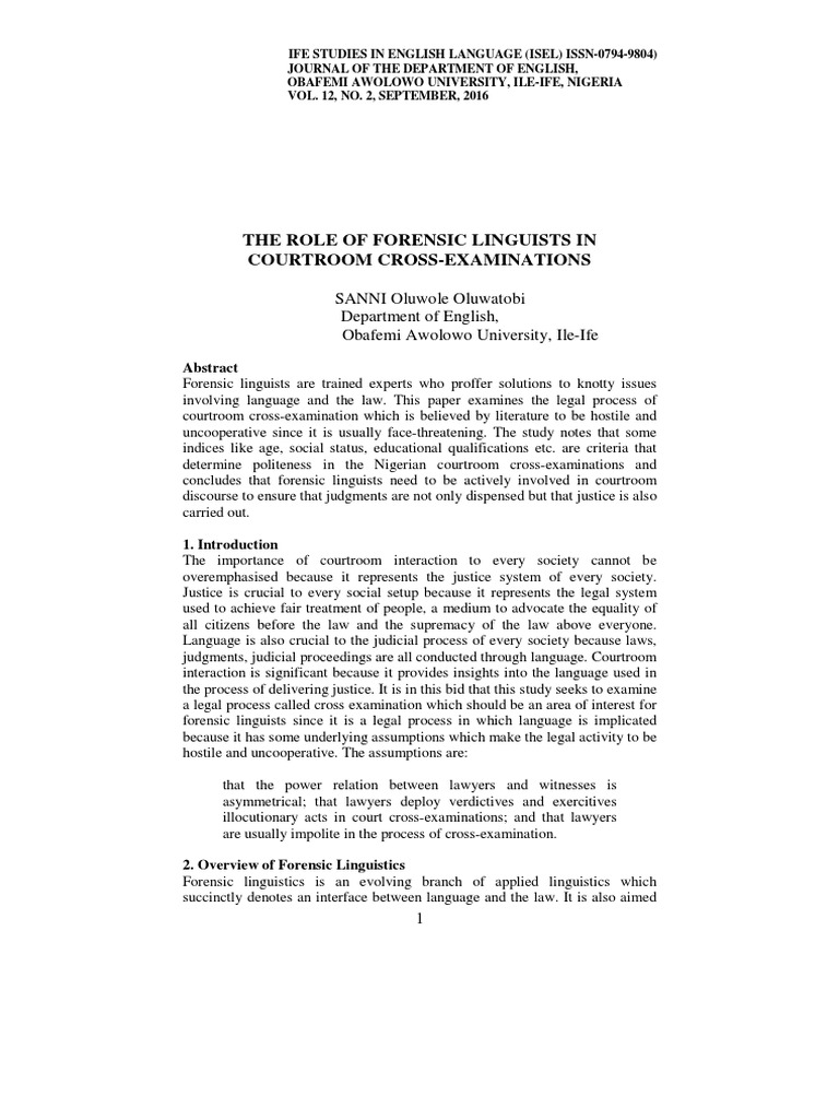 Forensic Linguists in Court Cross-Examinations | PDF | Witness | Cross ...