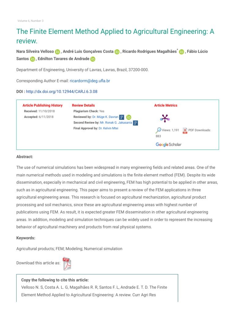 The Finite Element Method Applied To Agricultural Engineering - A Review - Current Agriculture ...