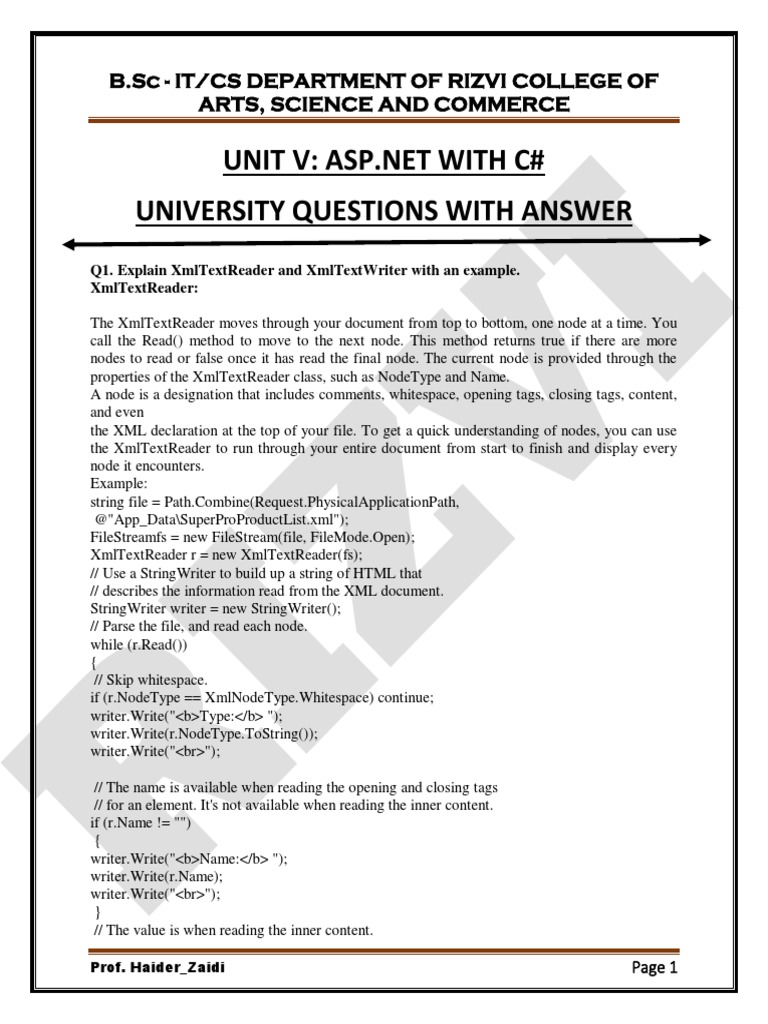 B.Sc IT/CS - Rizvi College Q&A on ASP.NET with C# and XML | PDF | Ajax (Programming) | Html Element