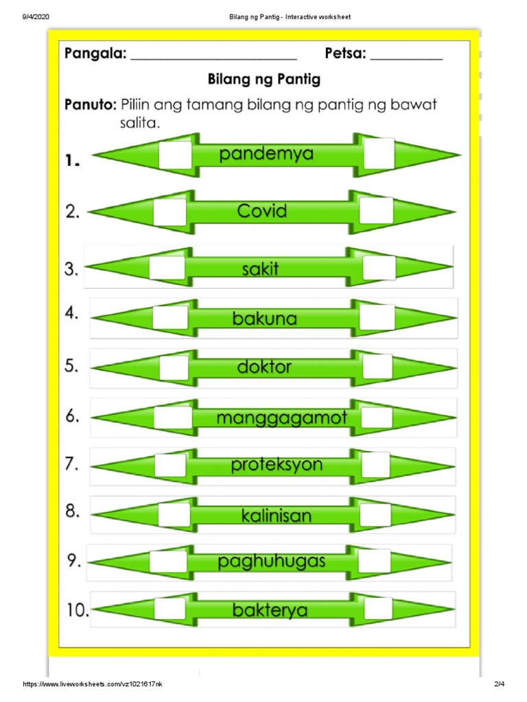Bilang NG Pantig - Interactive Worksheet | PDF