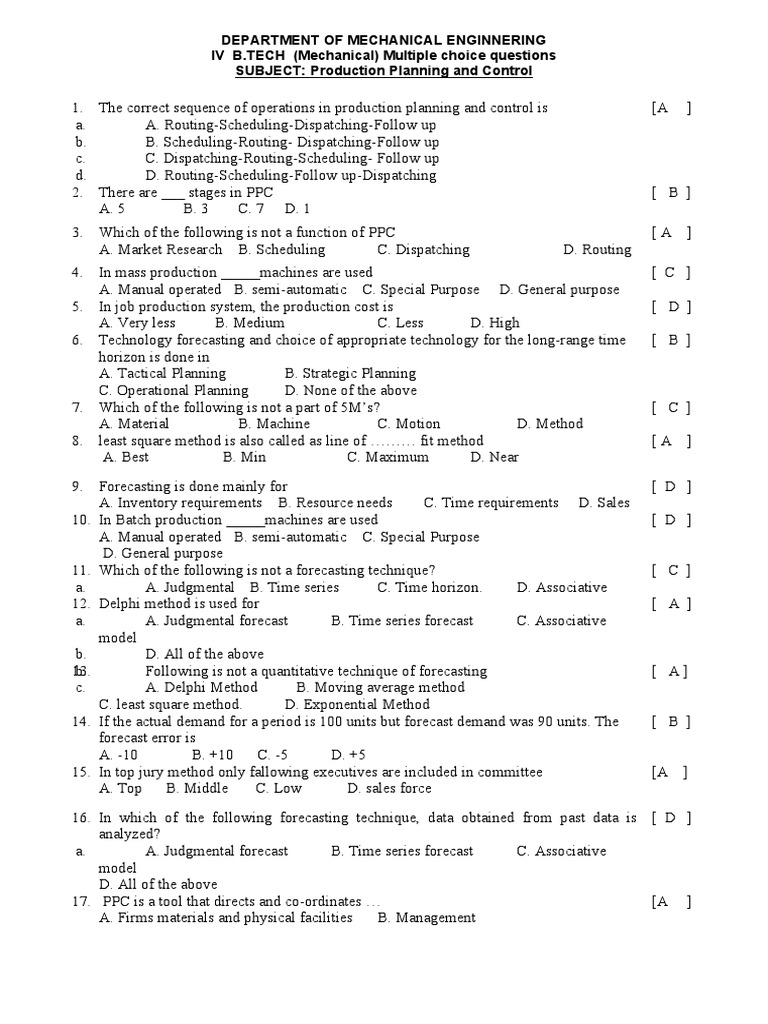 Department of Mechanical Enginnering IV B.TECH (Mechanical) Multiple ...