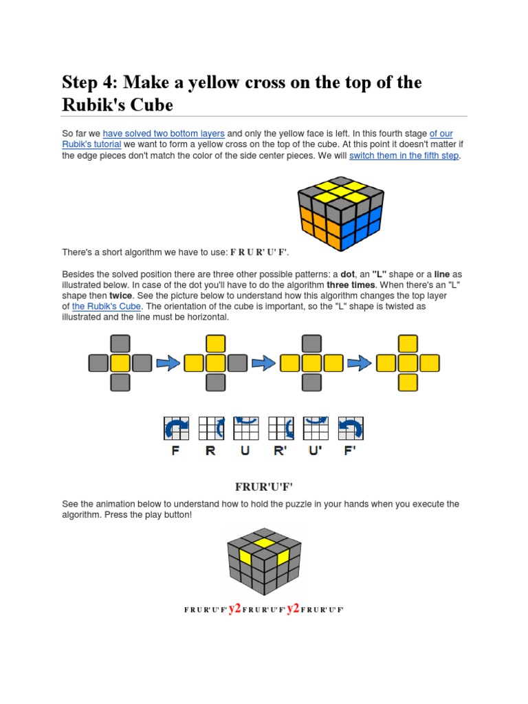 Step 4: Make A Yellow Cross On The Top of The Rubik's Cube | PDF ...