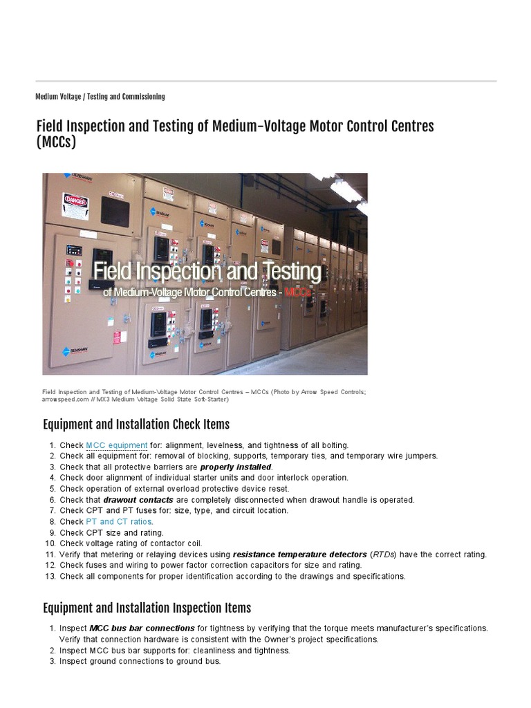 MV MCC Testing and Commissioning Field Inspection | PDF | Relay | Fuse ...