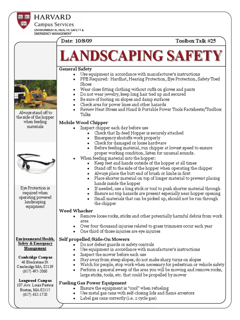 Landscaping Safety Toolbox Talk | PDF | Personal Protective Equipment ...