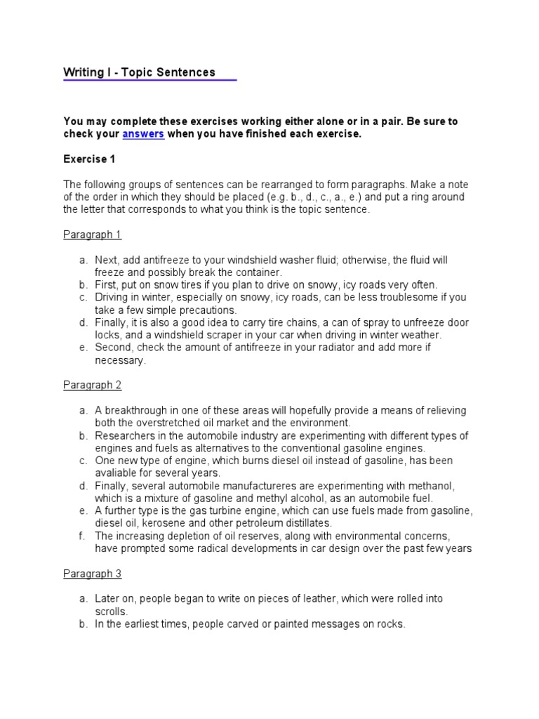 Writing I - Topic Sentences | PDF | Gasoline | Diesel Fuel