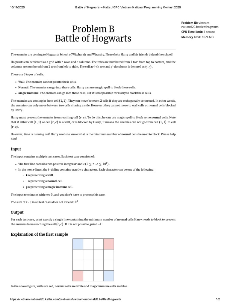 Battle of Hogwarts - Kattis, ICPC Vietnam National Programming Contest ...