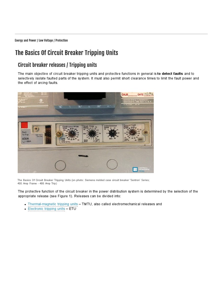 Circuit Breaker Tripping Units Explained | PDF | Relay | Equipment