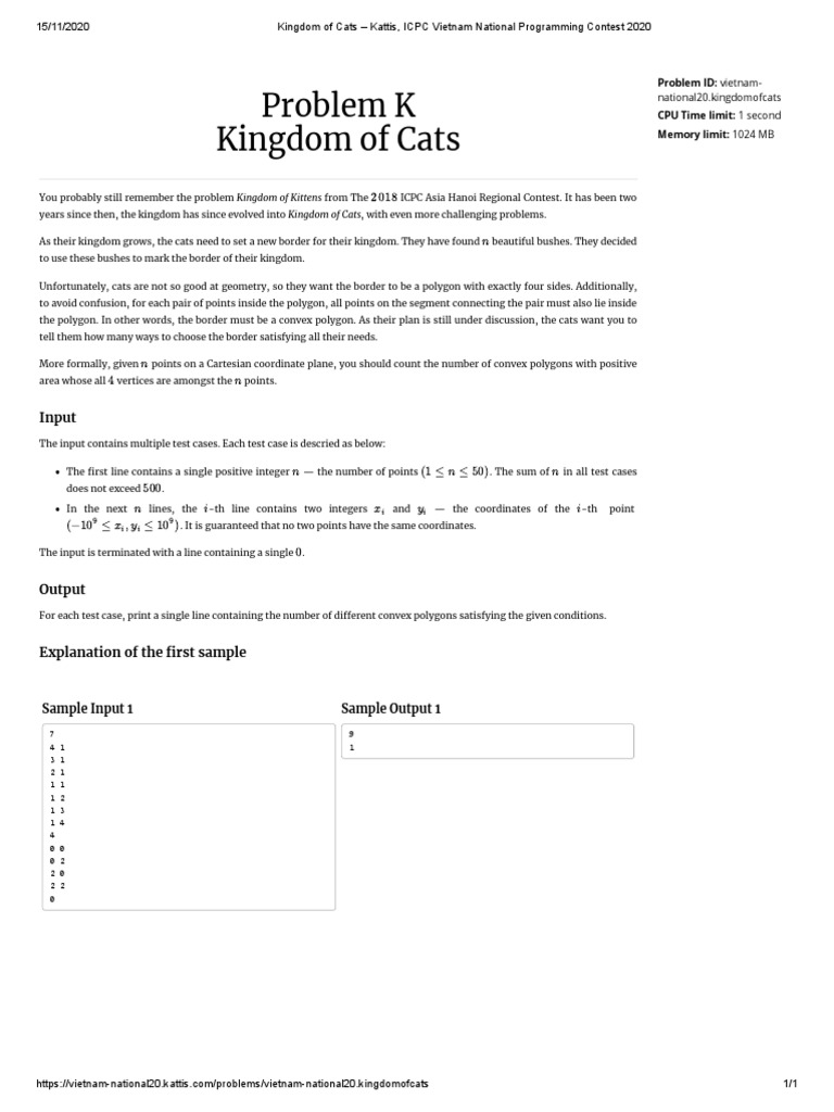 Kingdom of Cats - Kattis, ICPC Vietnam National Programming Contest ...