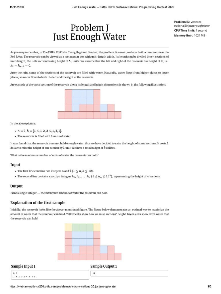 Just Enough Water - Kattis, ICPC Vietnam National Programming Contest ...
