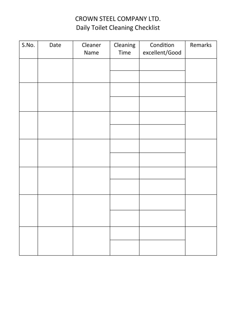 Crown Steel Company Ltd. Daily Toilet Cleaning Checklist | PDF