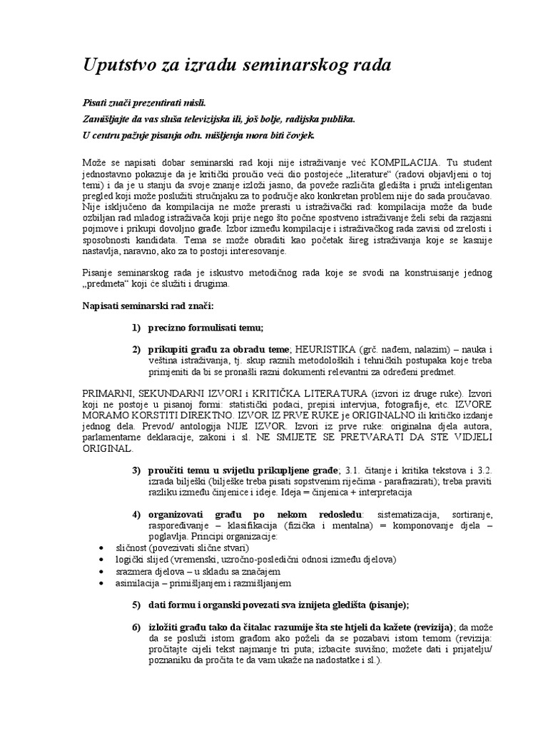 Metodologija Izrade Seminarskog Rada NEW | PDF