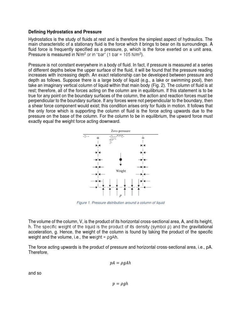 Defining Hydrostatics and Pressure: Figure 1. Pressure Distribution ...