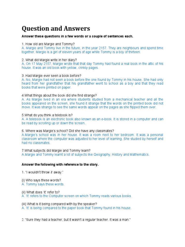 Fun They Had Questions Wih Answers | PDF | Books | Teachers