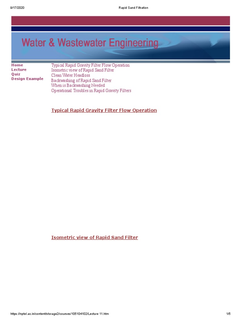 Typical Rapid Gravity Filter Flow Operation: Home Quiz Design Example ...