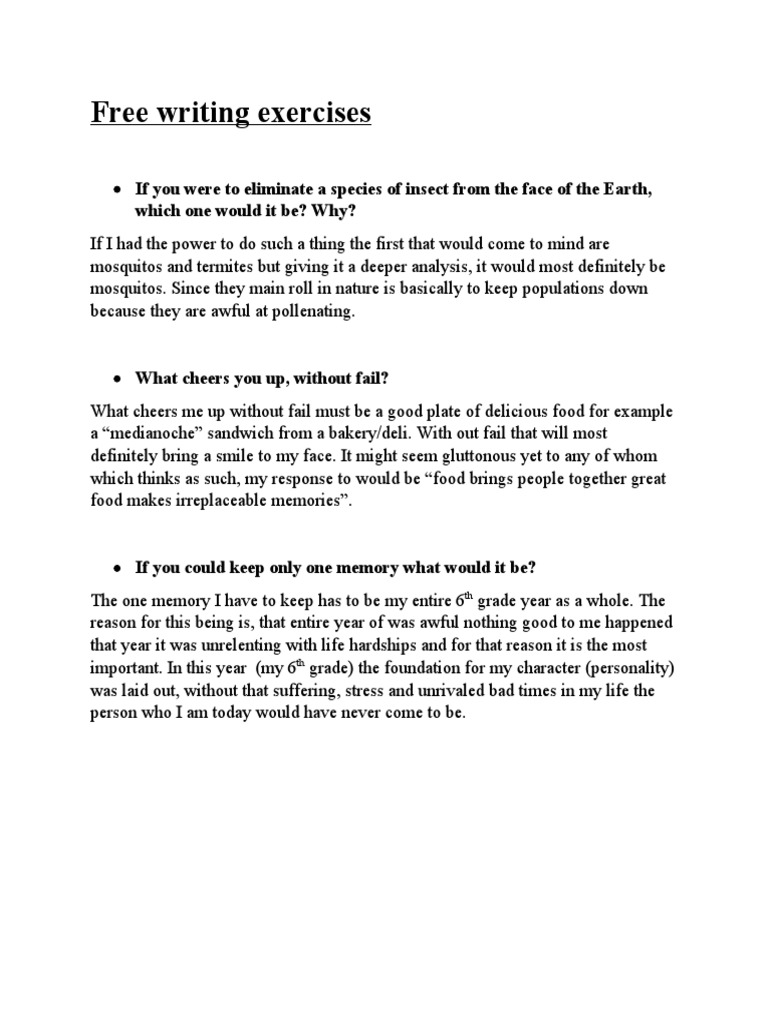 Free Writing Exercises | PDF