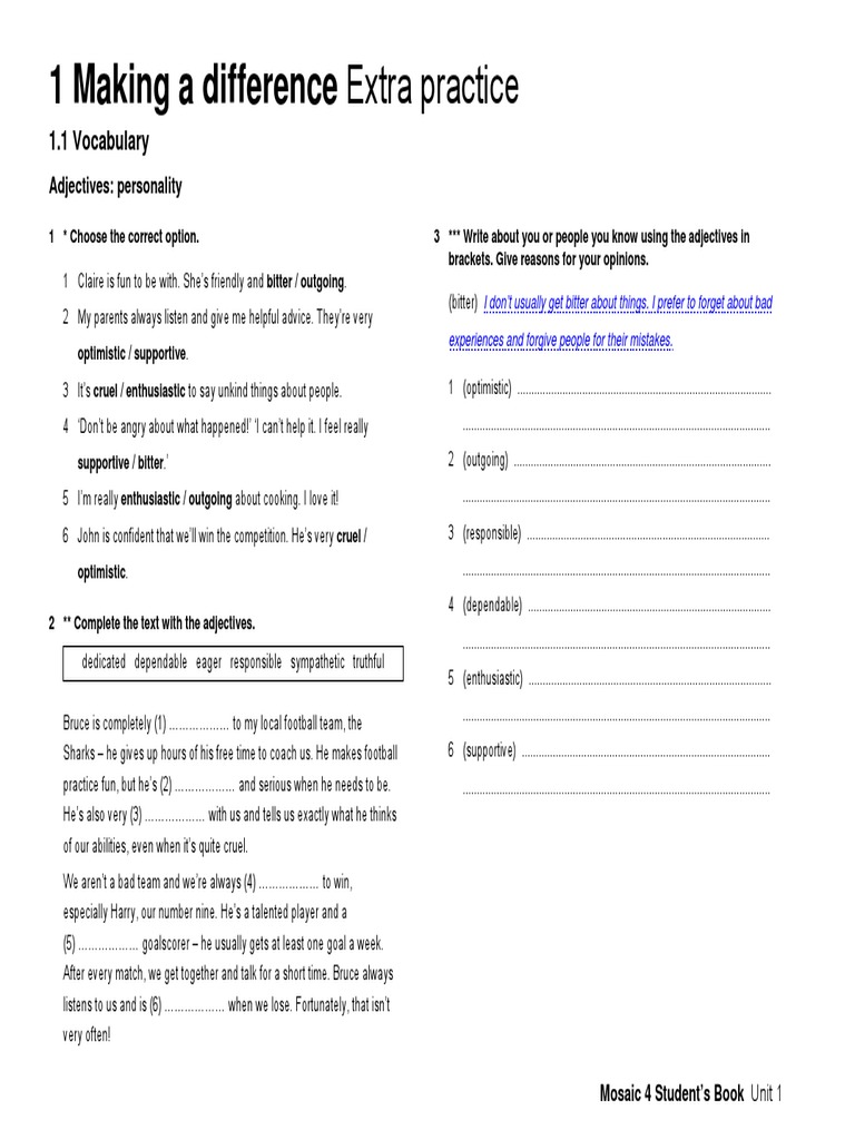 Mosaic 4 Extra Practice Unit 1 | PDF