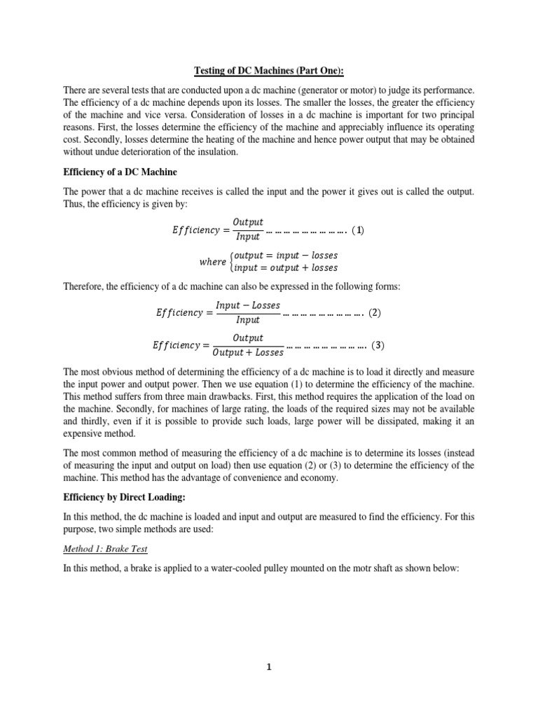 Swinburne's Test for DC Machine Efficiency | PDF | Electric Motor ...