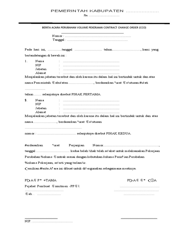 Perubahan Volume Pekerjaan CCO | PDF | Teknologi & Rekayasa