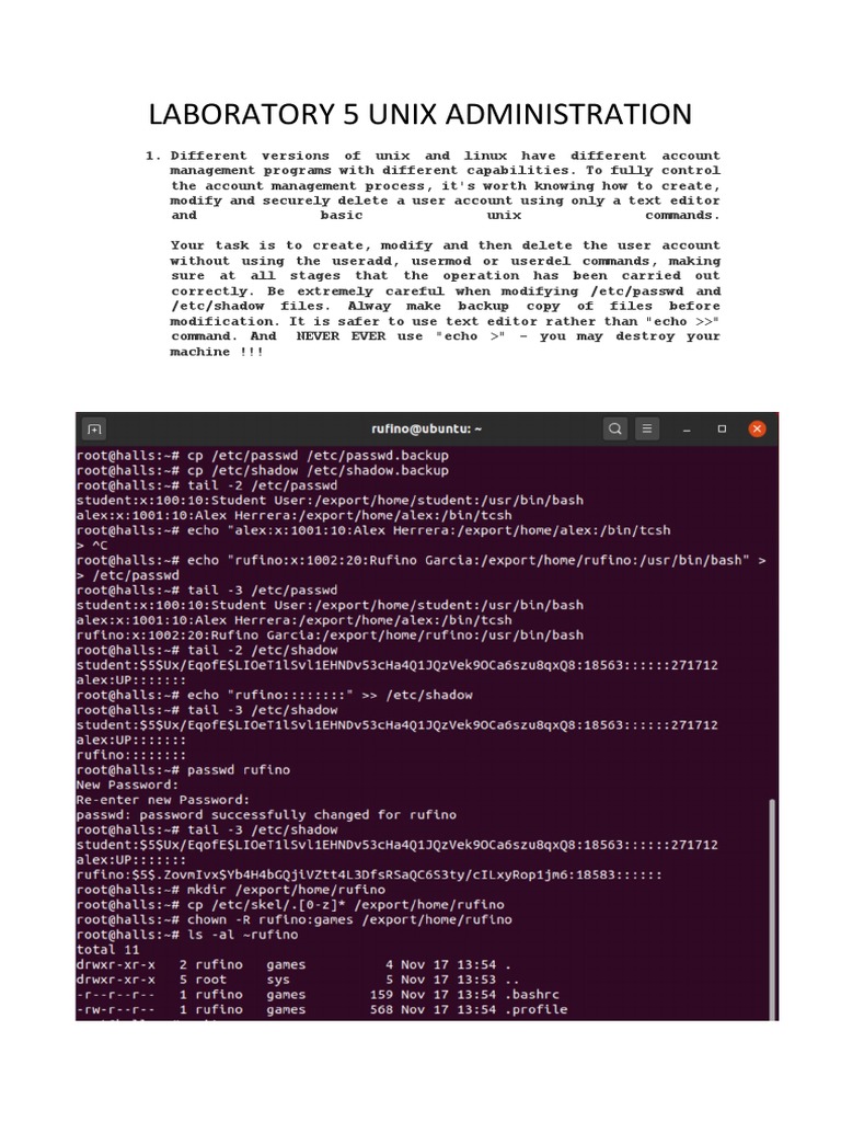 Unix User Account Management Guide | PDF | Data Management | Computer File