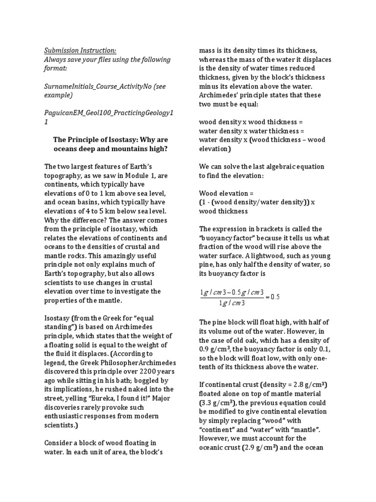 Principle of Isostasy | PDF | Buoyancy | Density